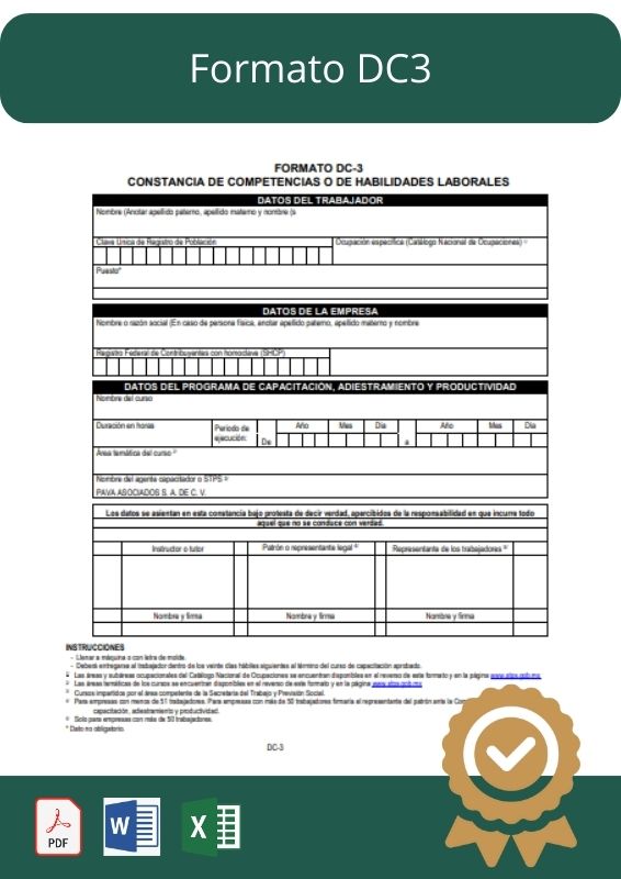 Formato DC3: Plantilla disponible en Word, Excel, PDF y más.