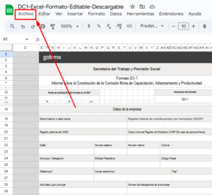 Descargar el Formato DC1 en Excel: Plantilla editable