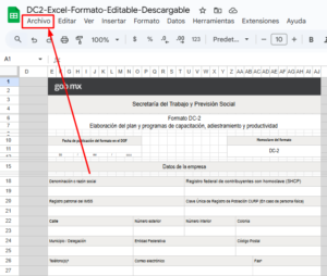Descargar el Formato DC2 en Excel: Plantilla editable